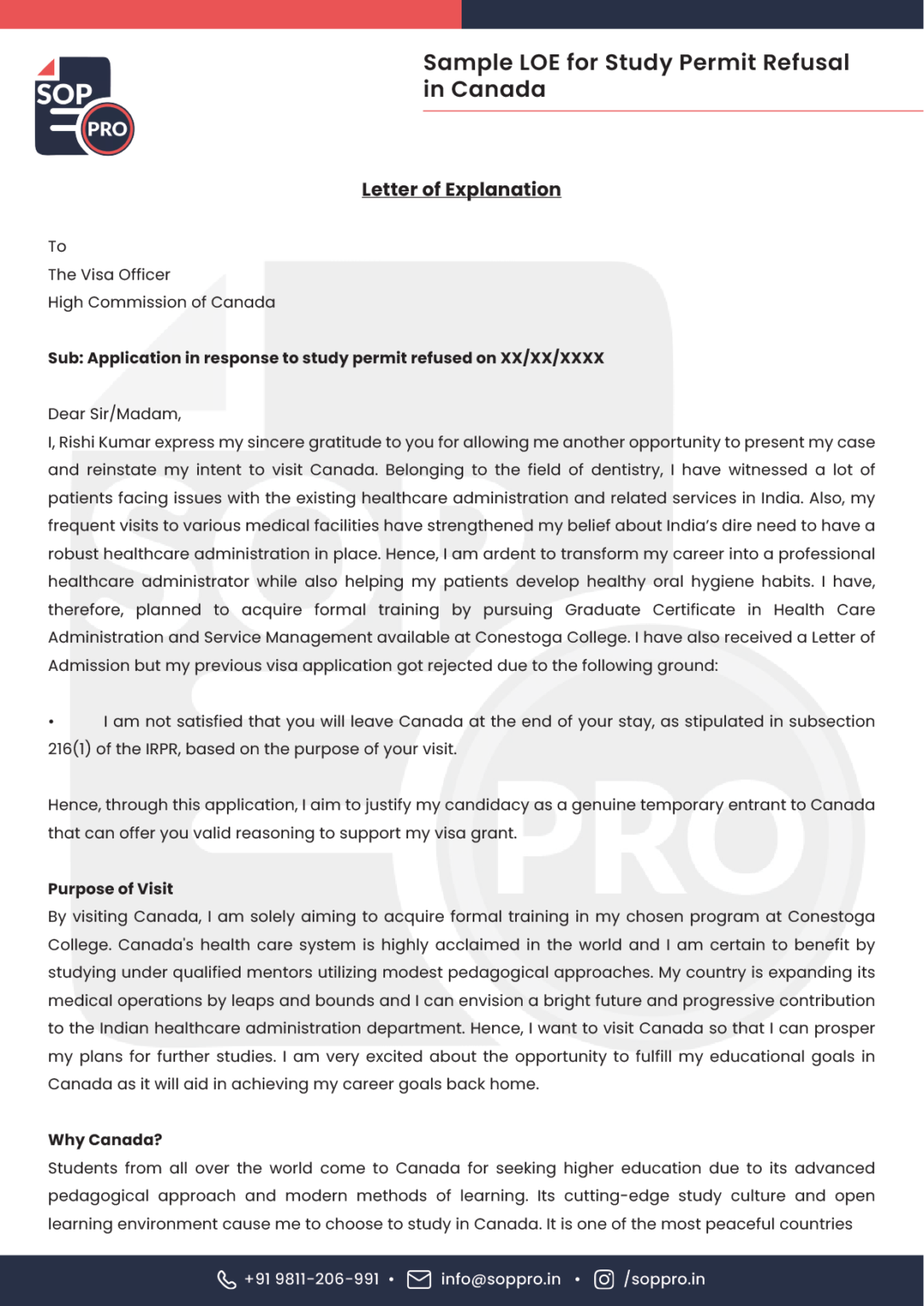 Visa SOP After Refusal (LOE) Samples, and Examples in PDF Format