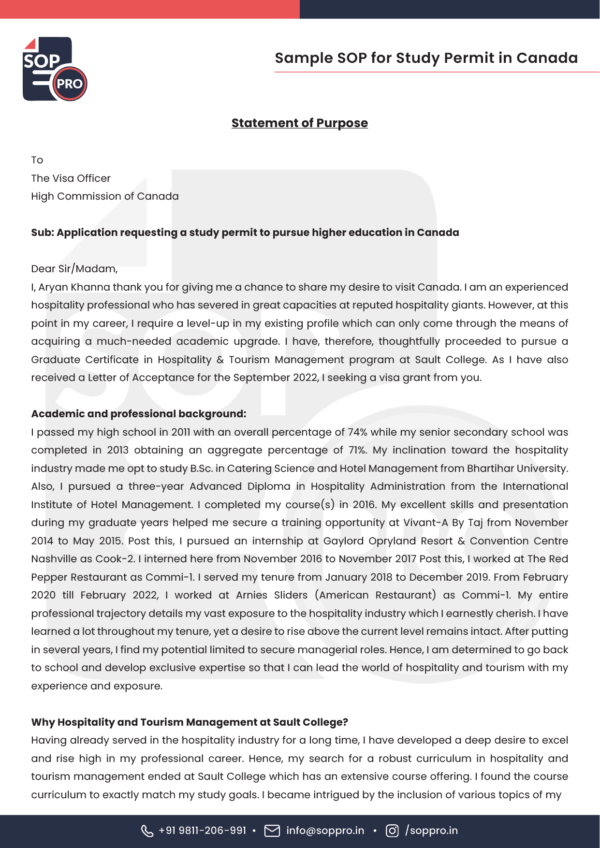 Visa SOP Samples, Examples and Formats for Study Permit