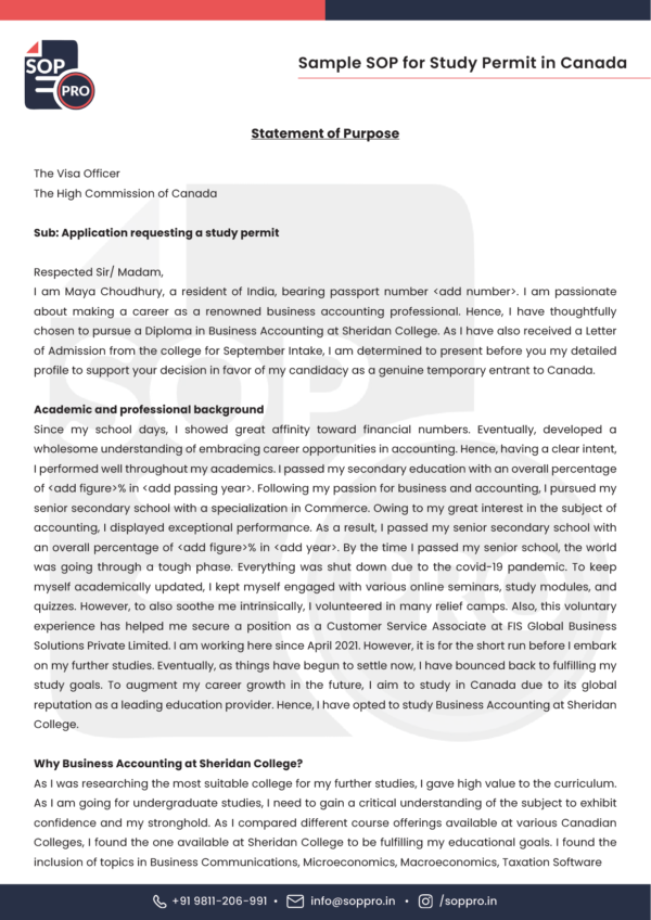 Visa SOP Samples, Examples and Formats for Study Permit
